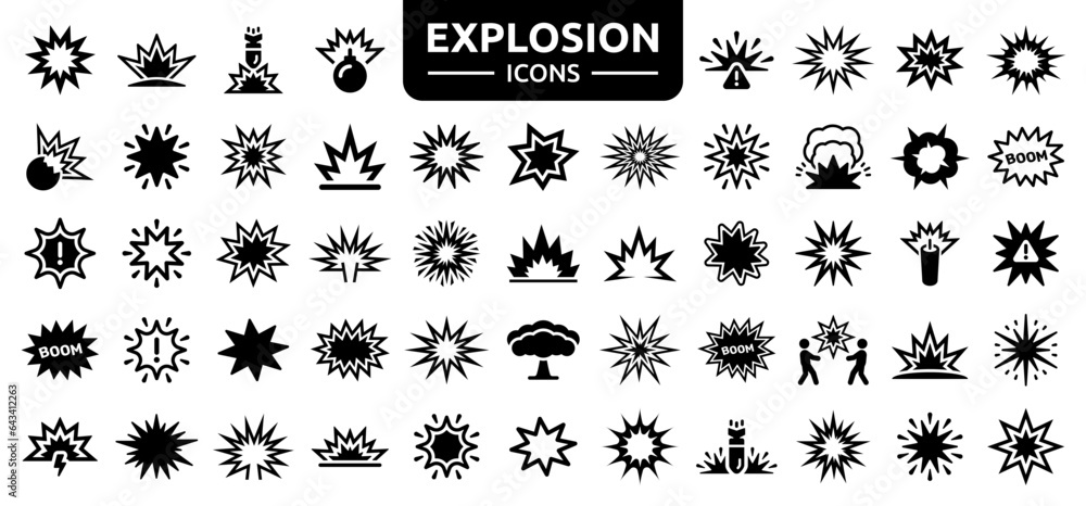 Explosion icon set. Containing explode, bomb, boom, blast, bang, burst ...