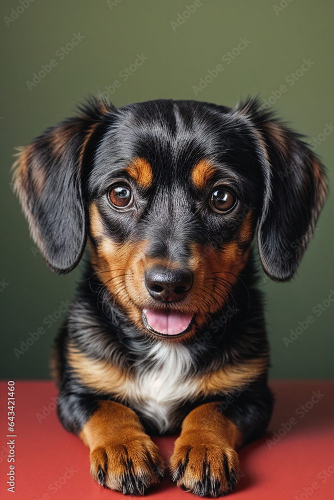 Studio Portrait of an Adorable Dachshund Puppy in the Spotlight, be ...