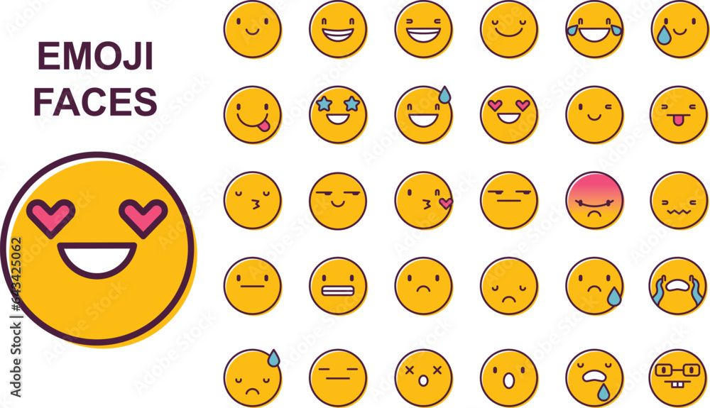 Different Types Of Emoji Or Emoticon Line Fill Art Icon Set. Icon ...