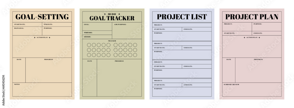 Colorful Set of Printable Vector Project Planner, Goal Setting and Goal ...