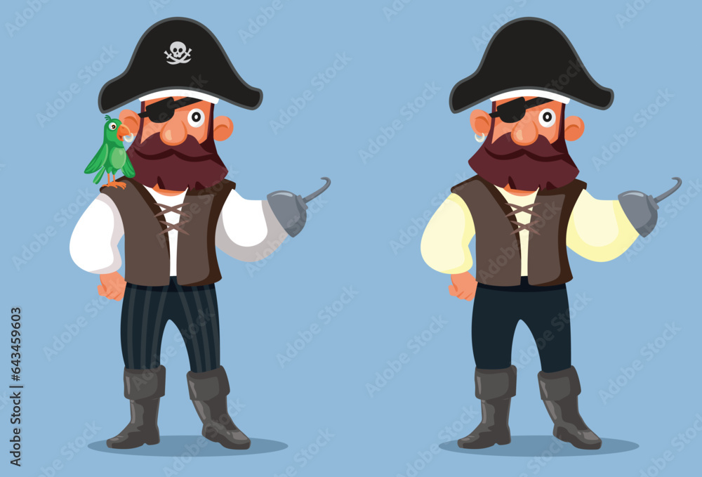 Spot the Difference Game Activity with Cartoon pirate Design. Printable ...
