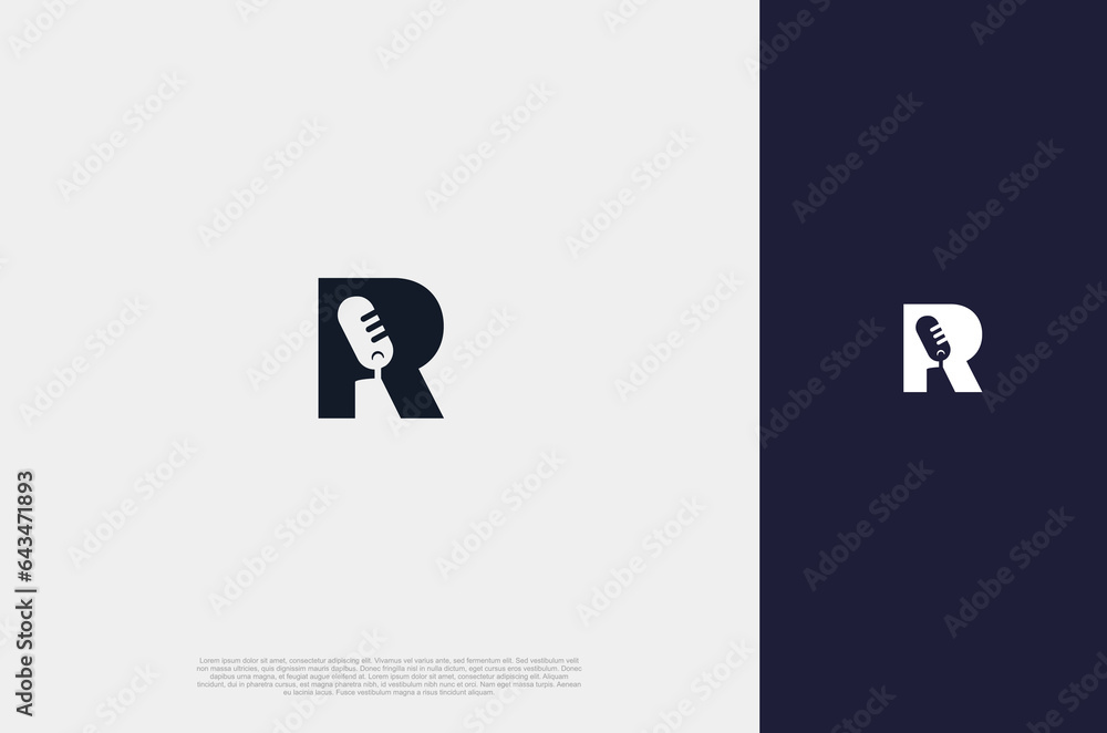 Initla letter R and Audio microphone icon Podcast or Radio Logo design ...