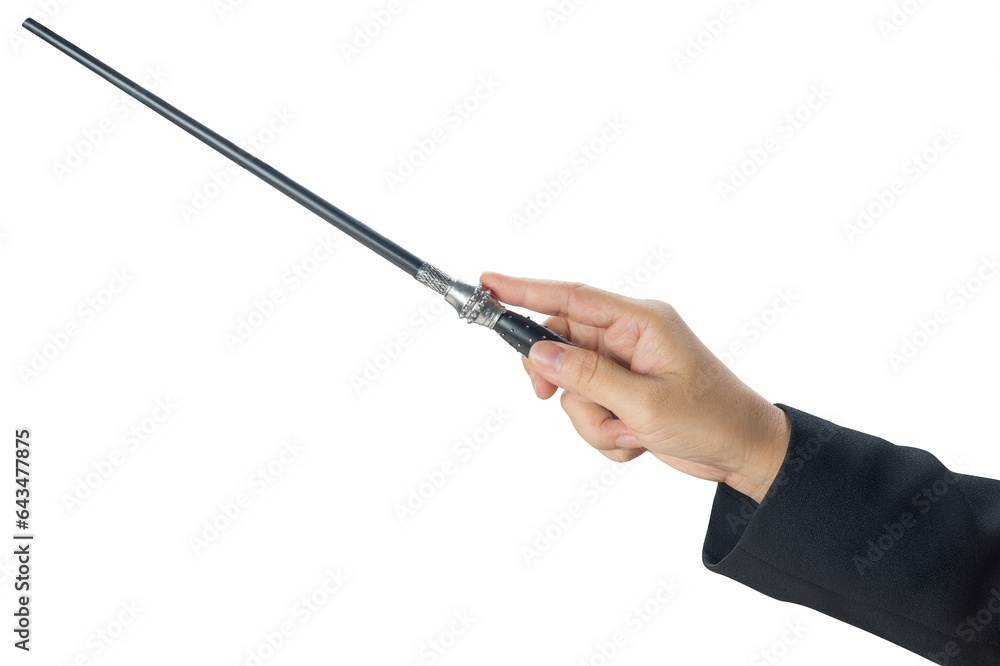 Woman hand holding Baton or Magic wand conjured up in the air. on white ...