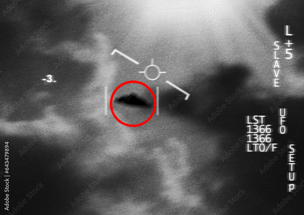 Satellite image, UFO spaceship and view at night with FBI investigation ...