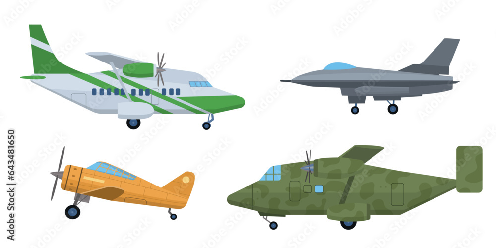 Cartoon set of cargo, military aircraft. Vector illustration isolated ...