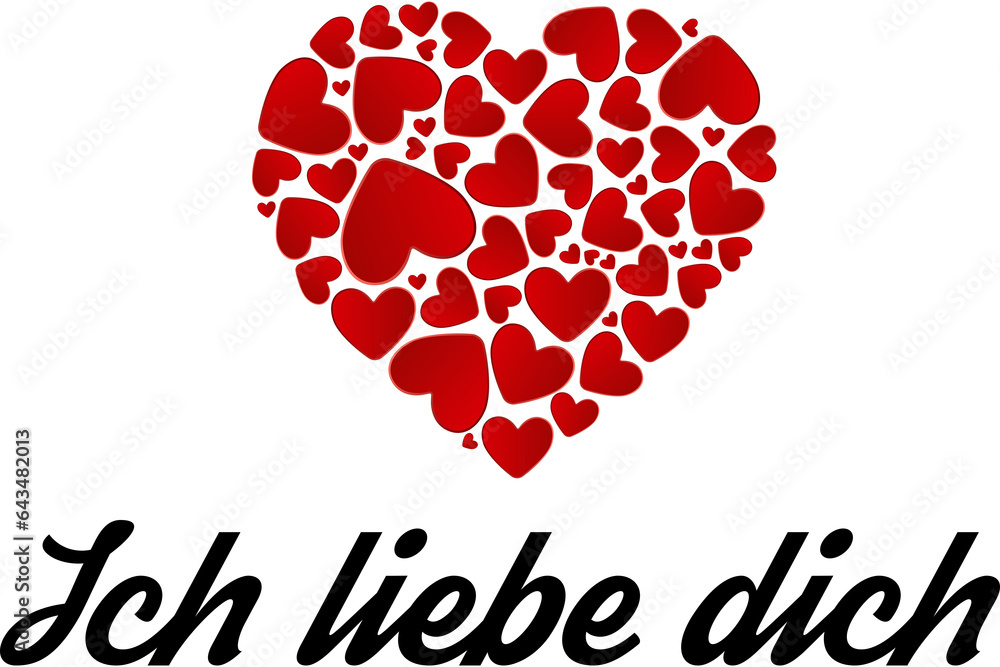 Digital png illustration of ich liebe dich text and red heart of hearts ...