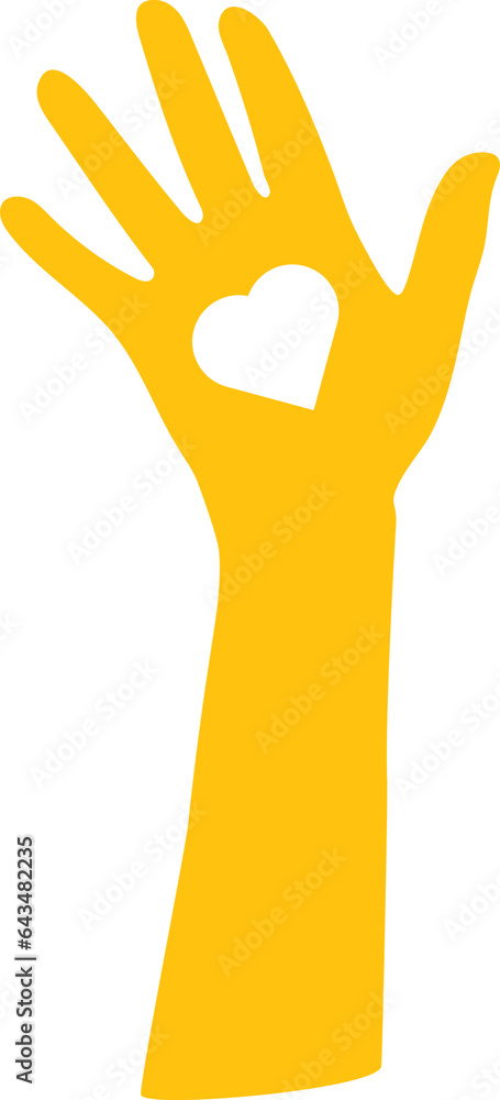 Digital png illustration of waving yellow hand with heart on ...