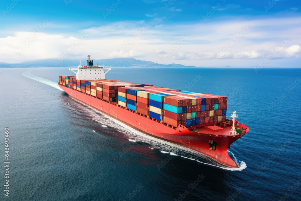 Aerial view of cargo ship that full load container for logistics import ...