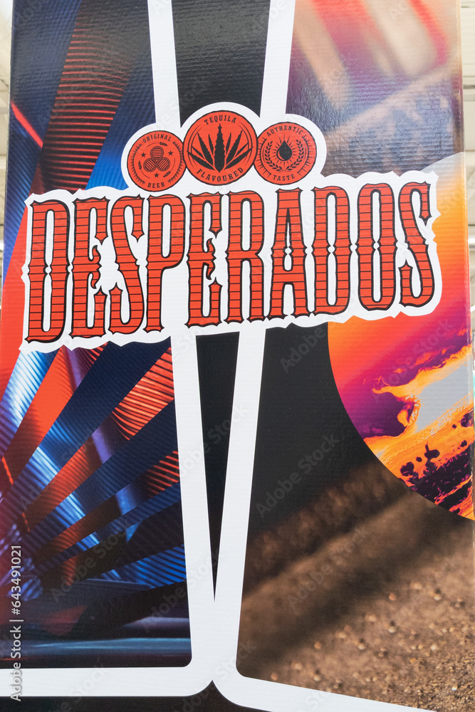 Desperados advertising tequila-flavored pale lager beer text logo and ...