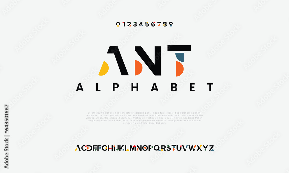 ANT Modern abstract digital alphabet font. Minimal technology ...