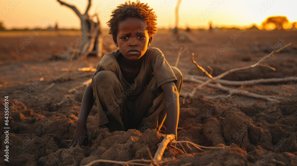 Black boy Hungry starving poor little child looking at the camera ...