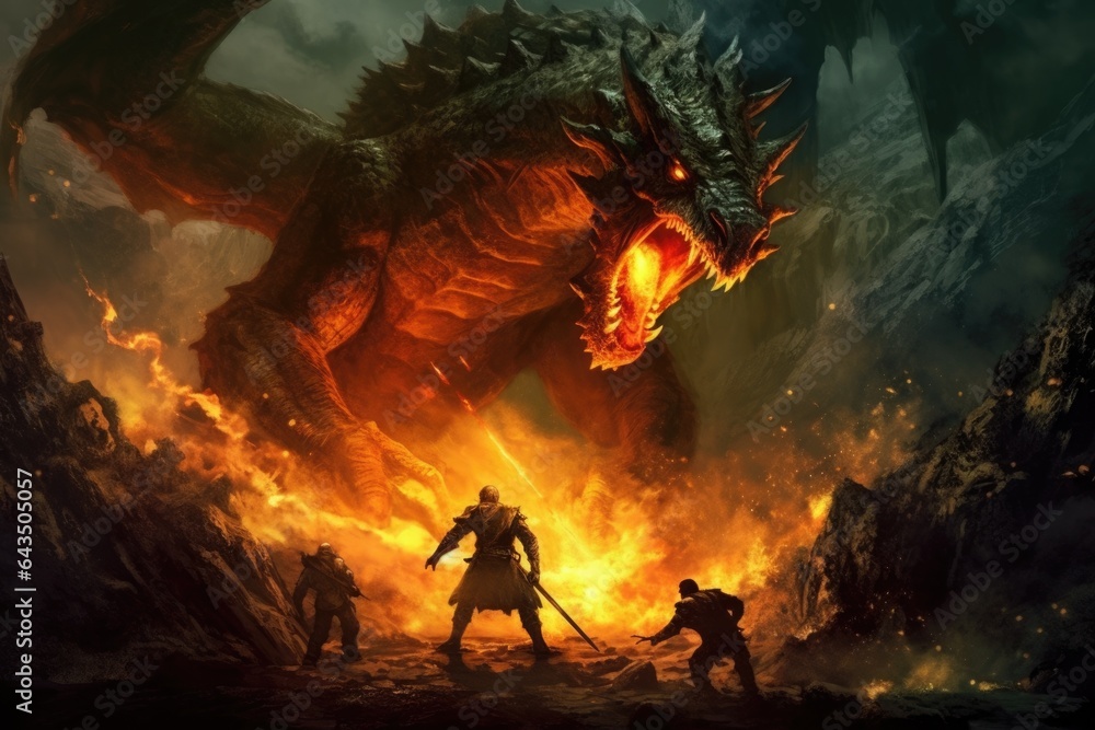 Scary Demon in a hellish chaotic and gloomy setting surrounded by ...