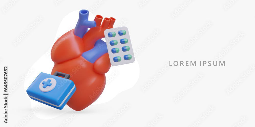 Heart treatment. Examination, testing, diagnosis. Realistic human heart ...