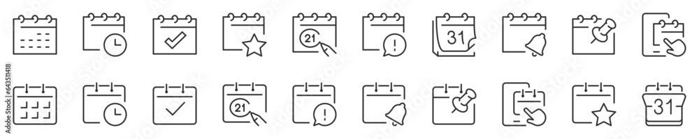 Calendars thin line icon set. Symbol collection in transparent ...