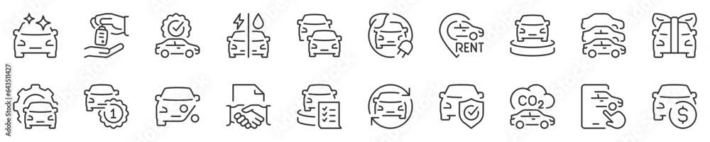 Car dealership, thin line icon set. Symbol collection in transparent ...