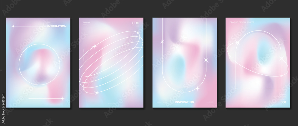 Idol lover posters set. Cute gradient holographic background vector ...