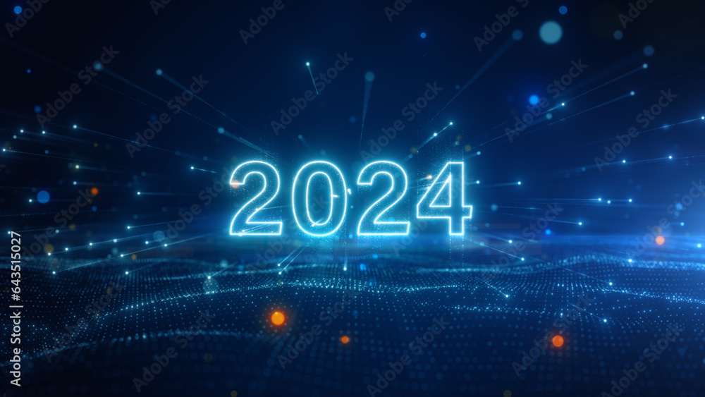 Celebrate New Year's Eve 2024 Blue Background. Abstract Glowing Bokeh Particle Merry Christmas ...