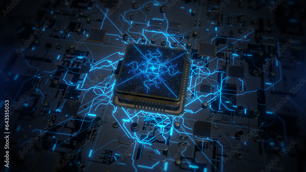 Artificial intelligence AI, deep learning modern computer technology. Futuristic Cyber ...