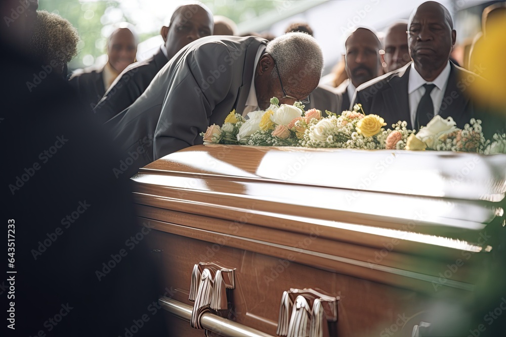 In the solemn funeral ceremony, a grieving widow bids farewell to her ...