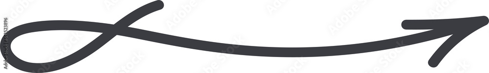 Long line arrow. Thin doodle haqndwrited curve sign. Black horizontal ...