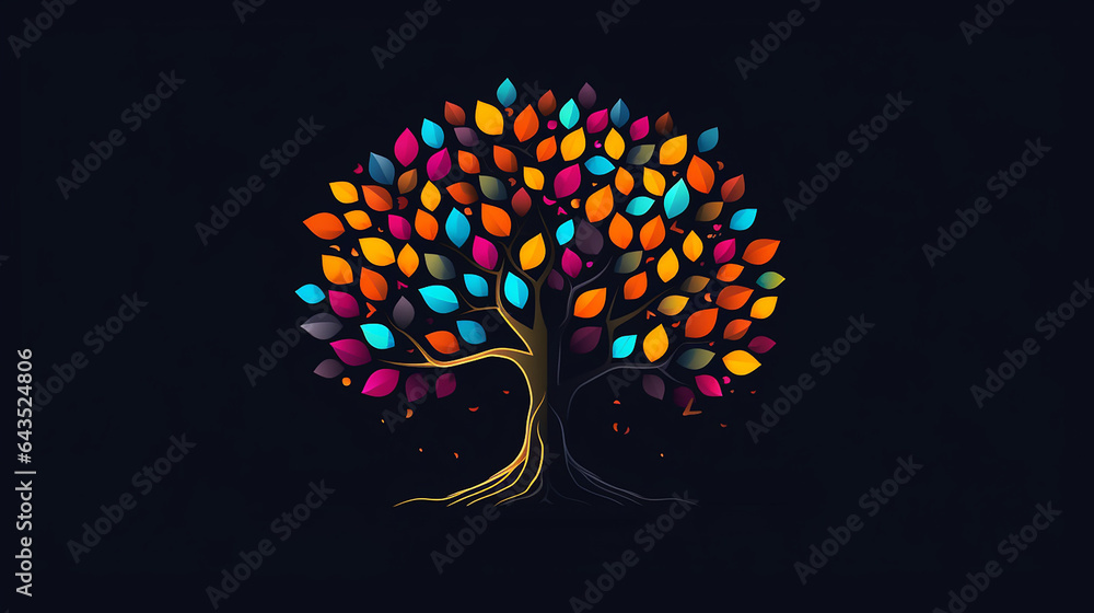 beautiful logo of tree with different colors of leaf with copy space ...