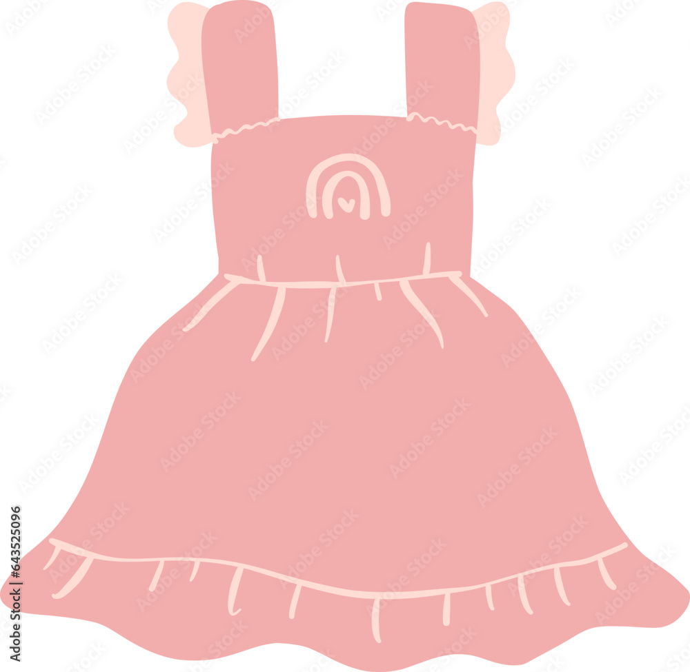 Cute baby shower, pink dress cartoon doodle flat desing illustration ...