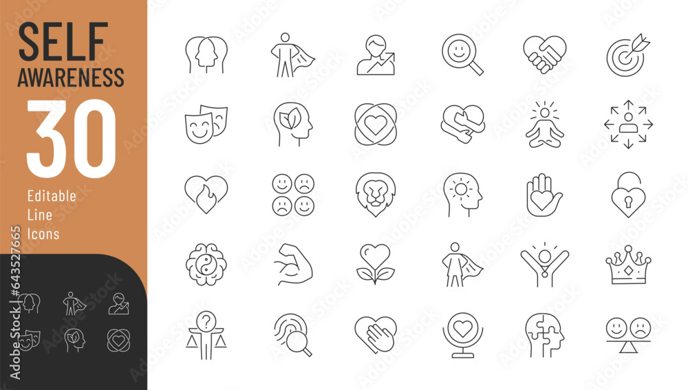 Self Awareness line editable icons set. Vector illustration in modern ...