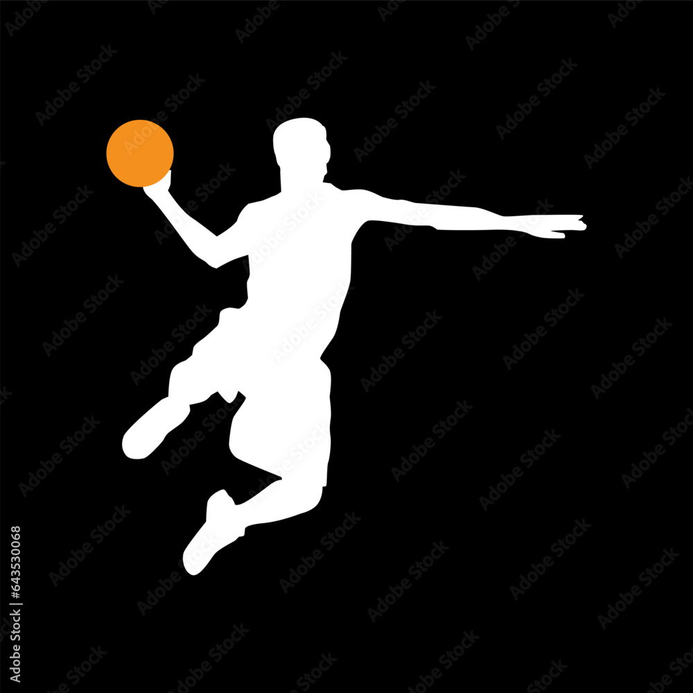 High details of basketball player silhouette. Minimal symbol and logo ...