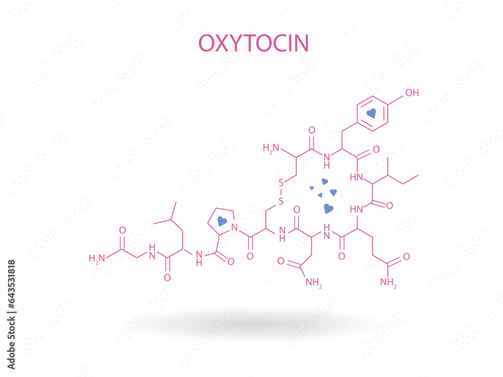 Chemical structure of oxytocin on white background, with hearts ...