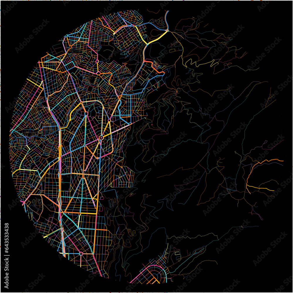 Colorful Map of Ilioupoli, Attica with all major and minor roads. Stock ...