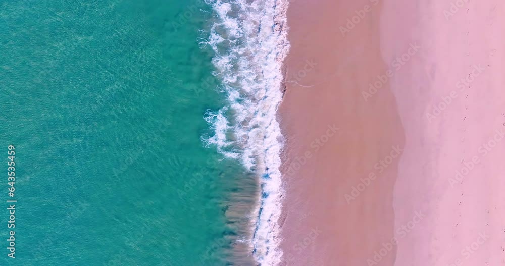4K DCI 4096x2160p. Top-down view aerial beach video Ocean waves roll ...
