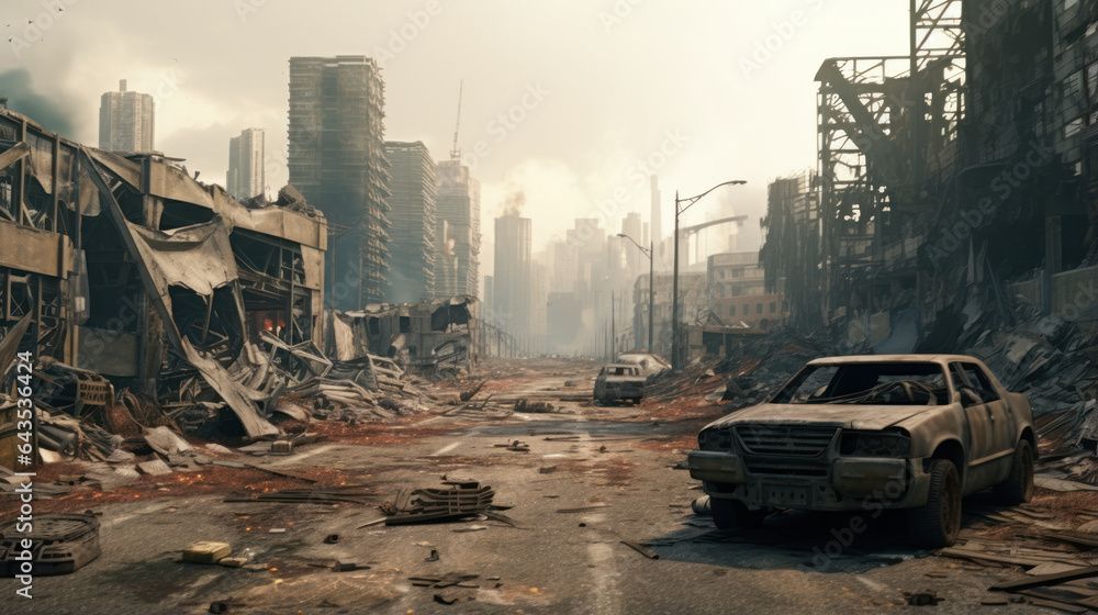 Post-Apocalyptic Desolation: Ruined Cityscape with Decimated Buildings ...