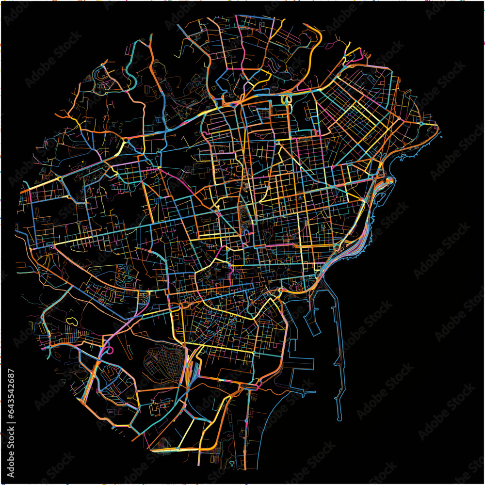 Colorful Map of Catania, Sicily with all major and minor roads. Stock ...