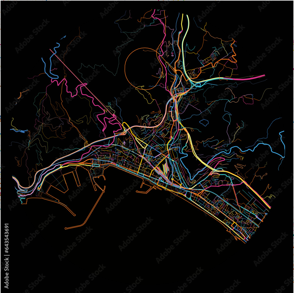 Colorful Map of Salerno, Campania with all major and minor roads. Stock ...