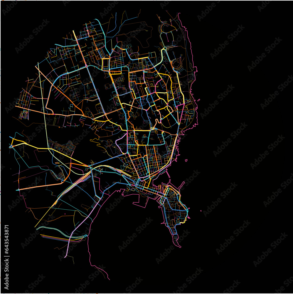 Colorful Map of Syracuse, Sicily with all major and minor roads. Stock ...