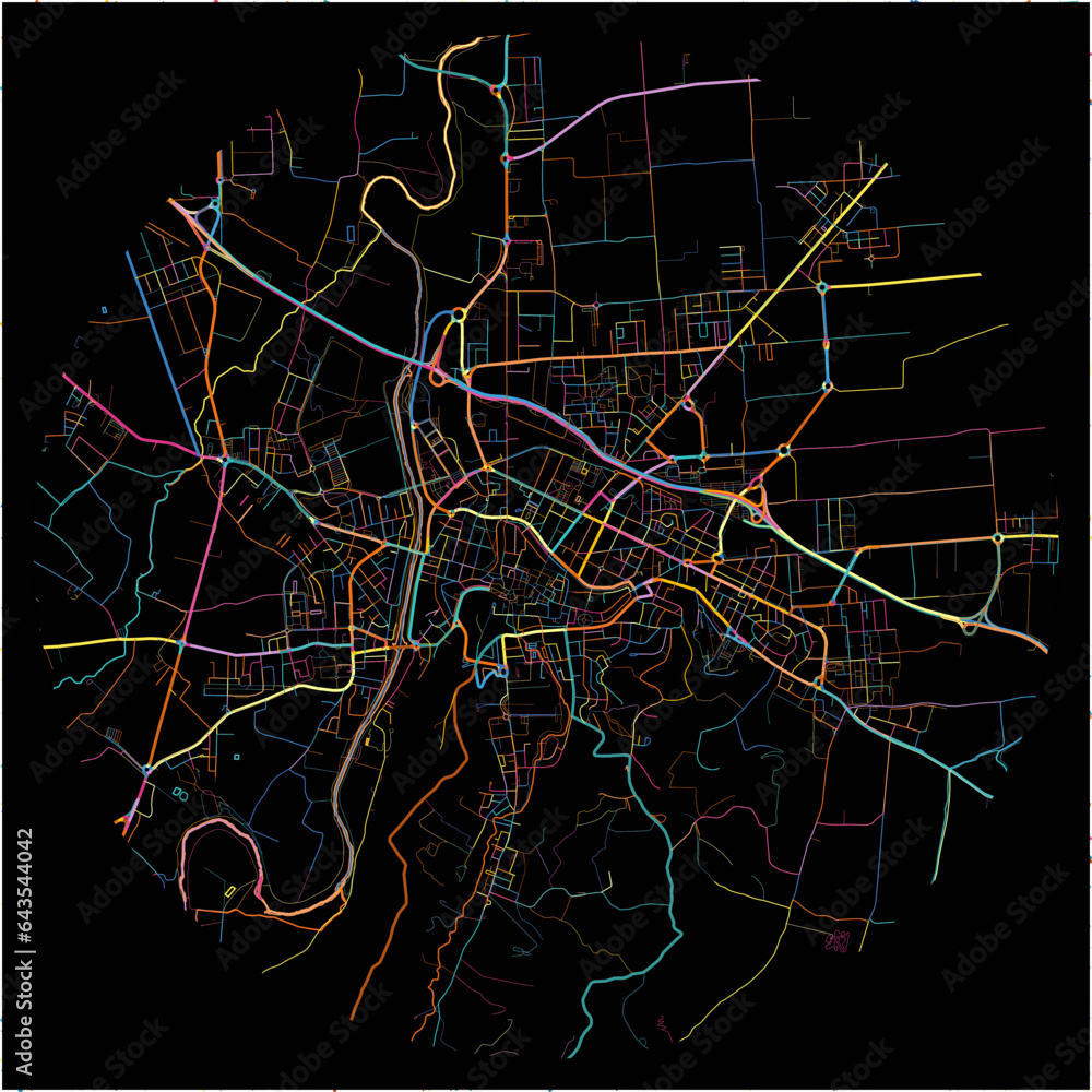 Colorful Map of Cesena, Emilia-Romagna with all major and minor roads ...