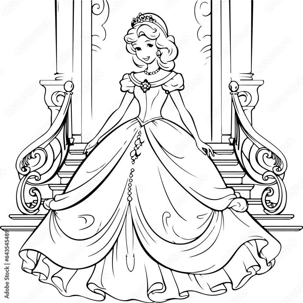 Princess coloring page for your design. Coloring book for preschool ...