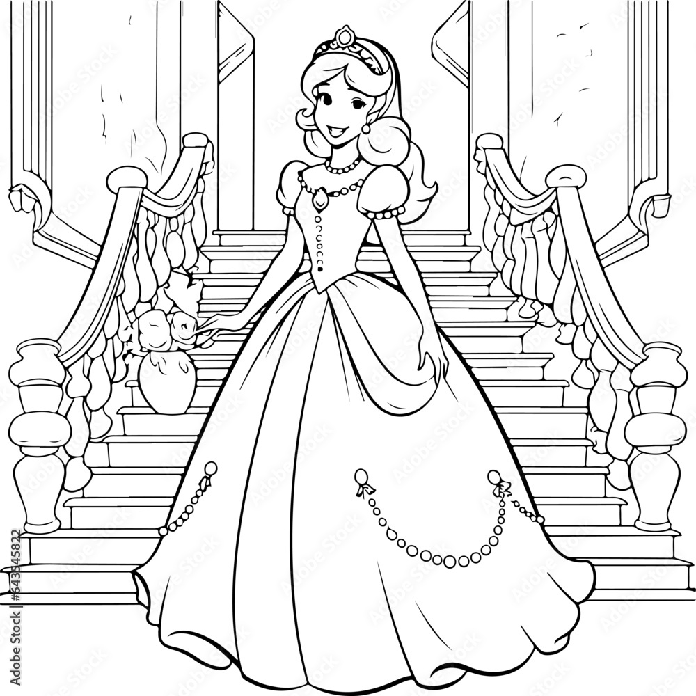 Princess coloring page for your design. Coloring book for preschool ...