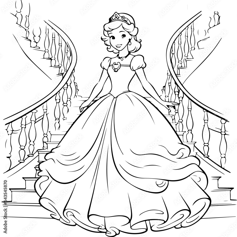Princess coloring page for your design. Coloring book for preschool ...