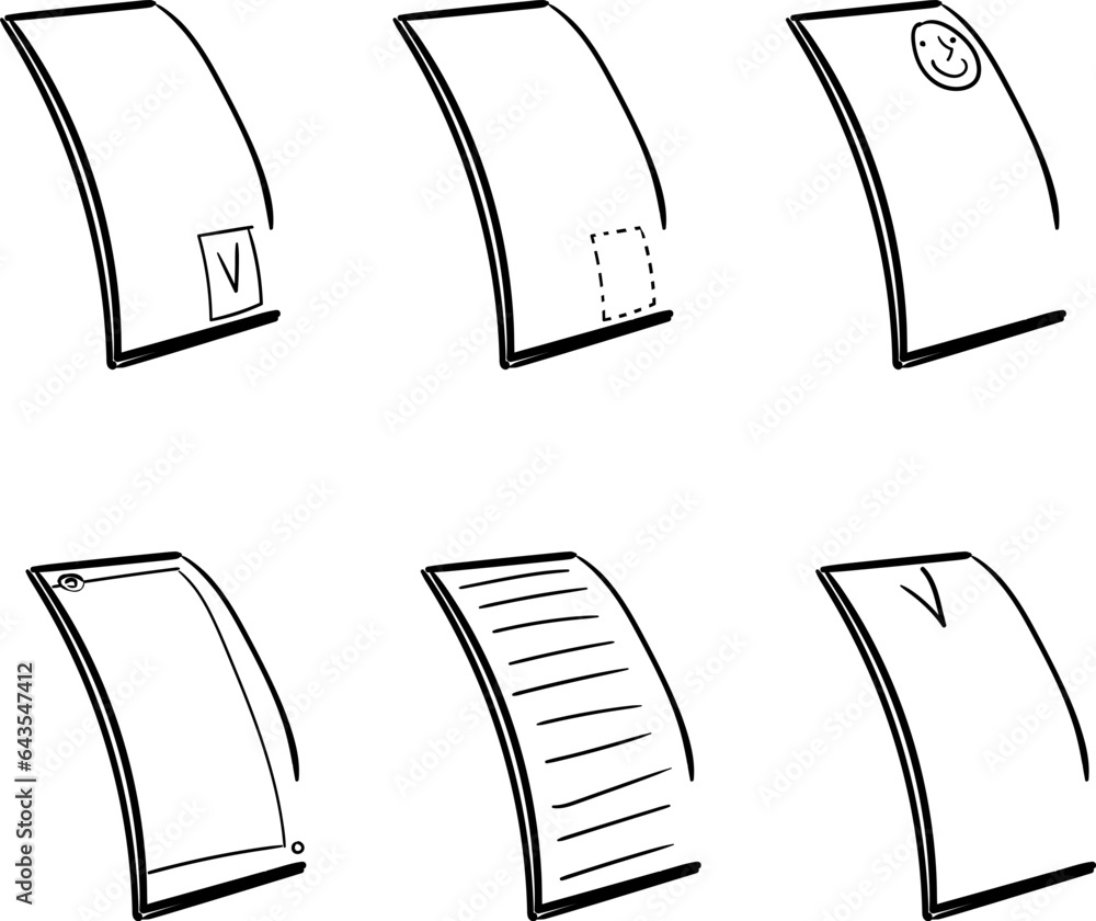 Curl icons set with design elements inside. Labels mimic documents ...