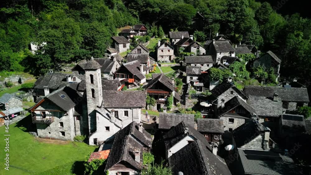 old stone village in switzerland mountains.Summertime in an ancient ...
