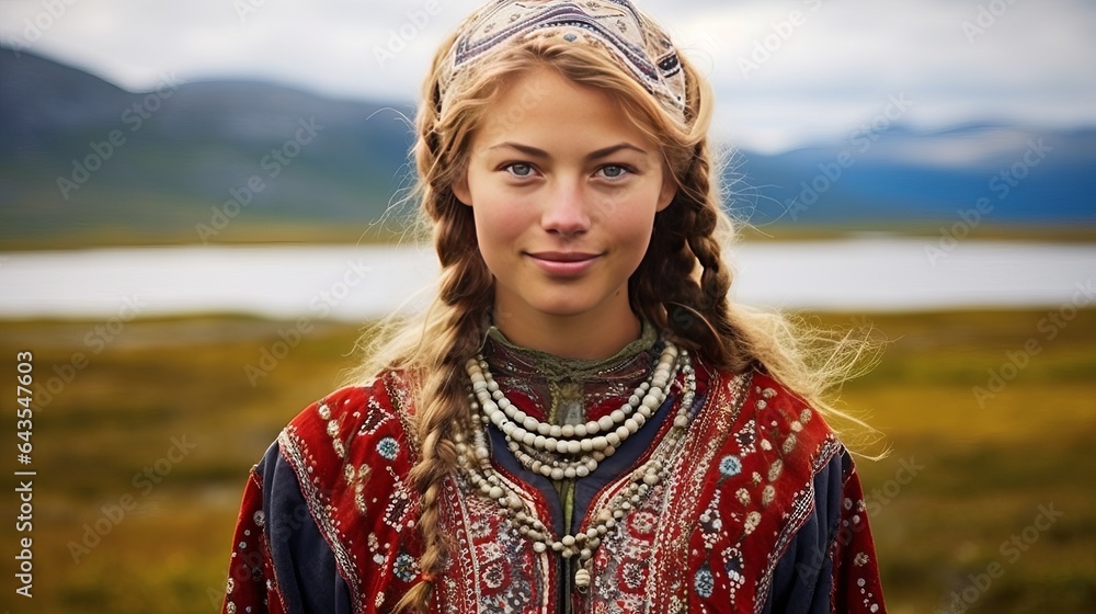 A Sami woman in traditional clothing from northern Norway. Lapland in ...