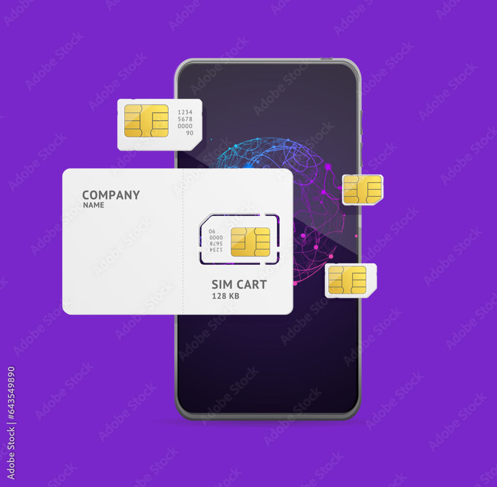 Realistic Detailed 3d Mobile Phone and Different Sim Card Type Around ...