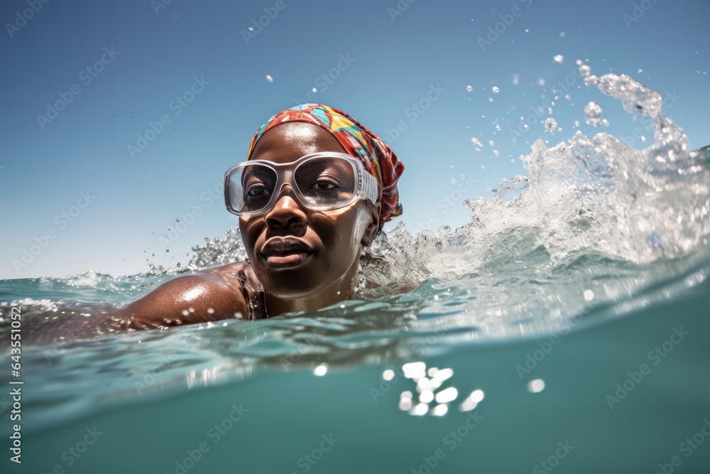Foto de African Woman Swimming At The Beach On White Background ...
