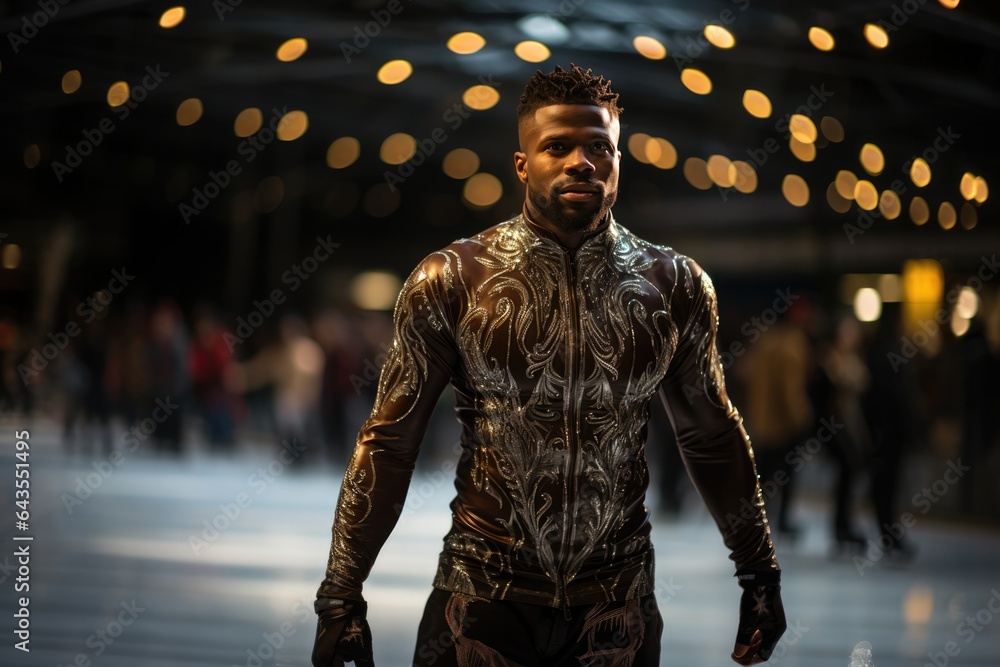 Muscle African Man Ice Skating In Figure Skating Dress. Сoncept Muscle ...