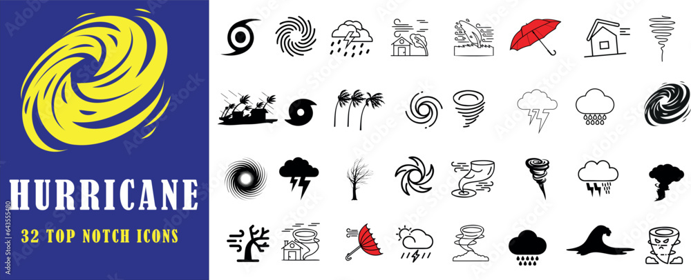 Hurricane icon Set, 32 distinct icons representing various weather ...