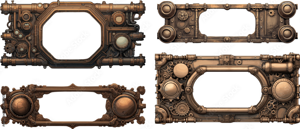 Steam-punk bronze metal frames. Vintage brass frameworks isolated ...