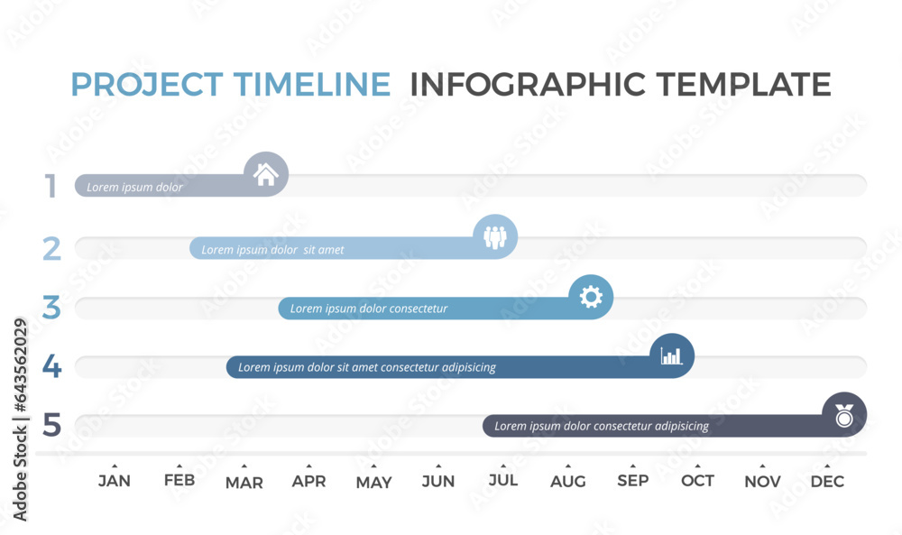 Gantt chart, project timeline with five stages, infographic template ...