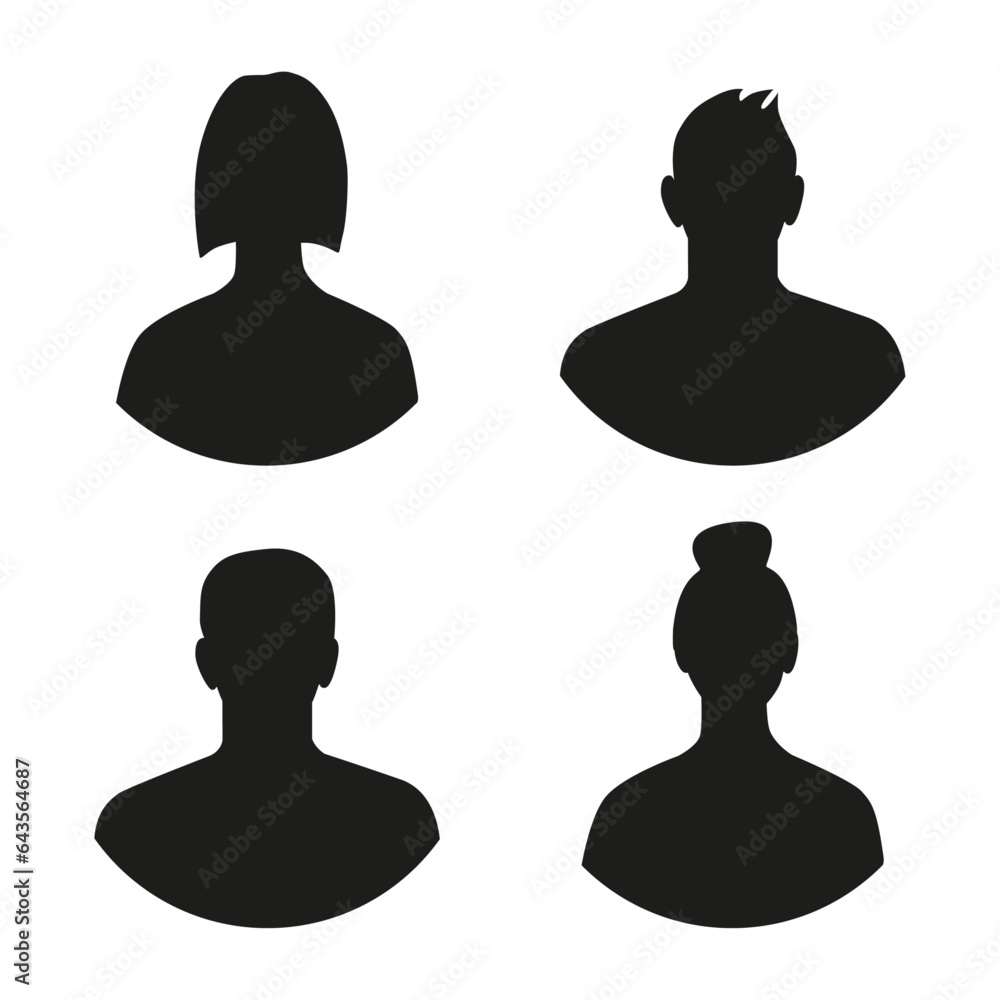 Vector flat illustration in black color. Avatar, user profile, person ...