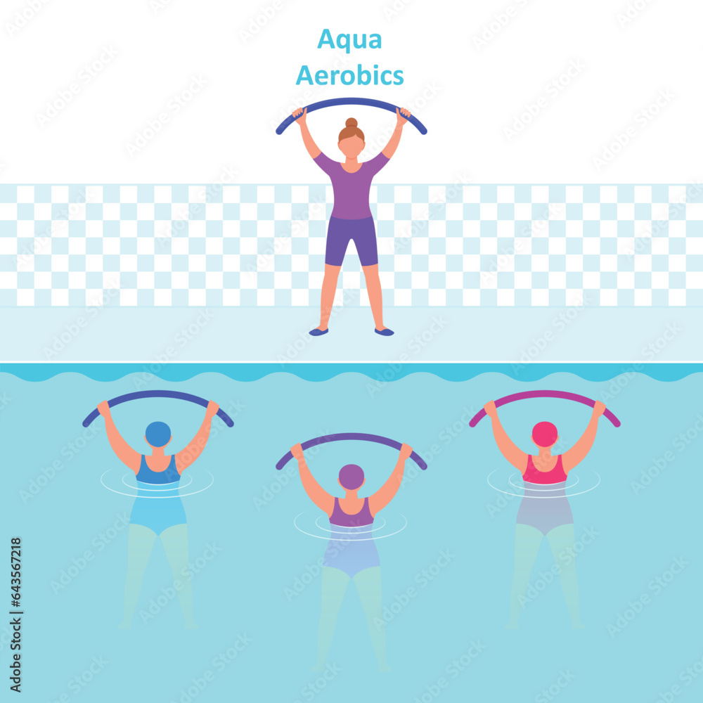 Aqua Aerobics flat cartoon illustration Stock Vector | Adobe Stock